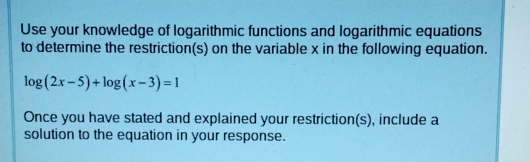 Solved Use your knowledge of logarithmic functions and | Chegg.com