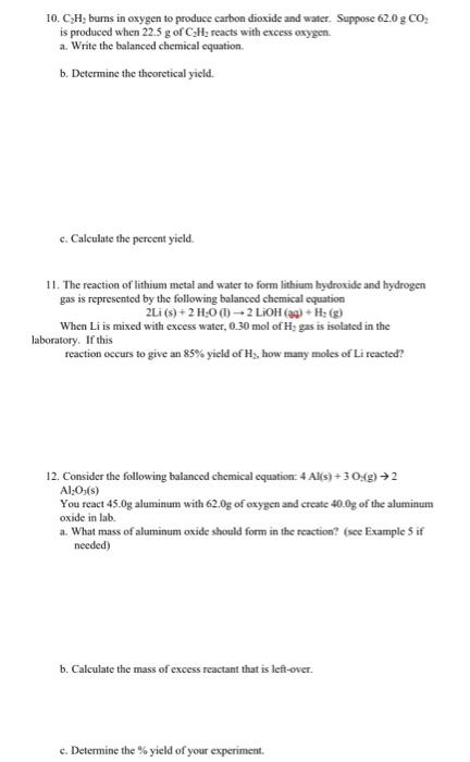 Solved 10. C2H2 burns in oxygen to produce carbon dioxide | Chegg.com