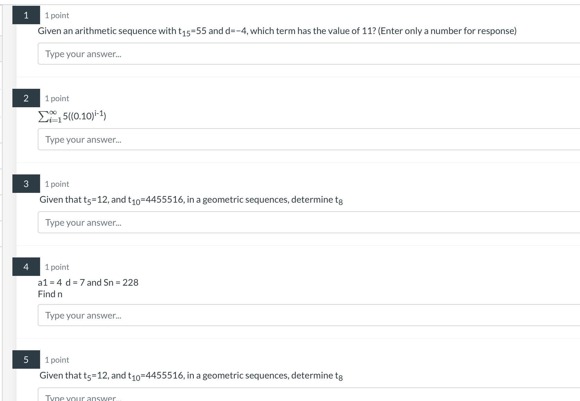 Solved 11 ﻿pointGiven an arithmetic sequence with t15=55 | Chegg.com