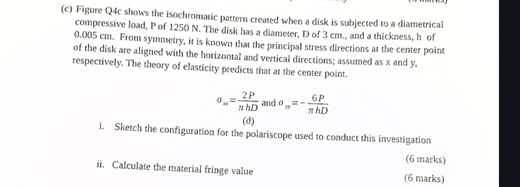 (c) ﻿Figure Q4c shows the isochromatic pattern | Chegg.com