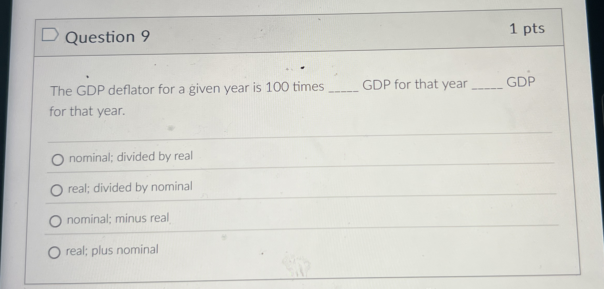 Solved Question 91 ﻿ptsThe GDP deflator for a given year is | Chegg.com
