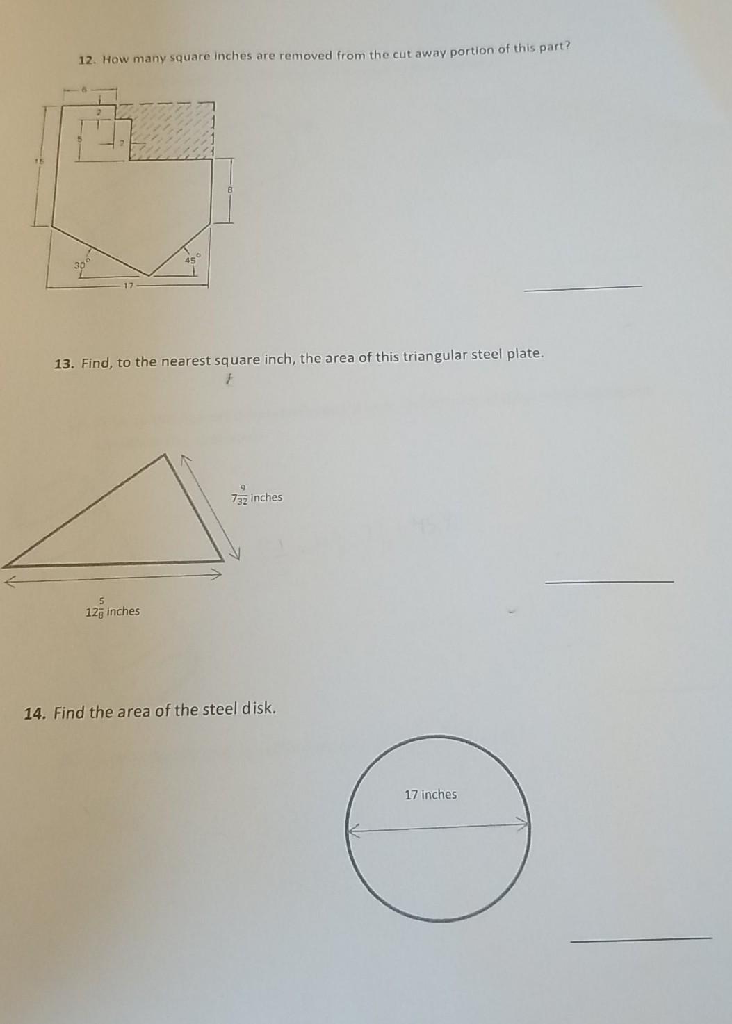 Solved 12. How many square inches are removed from the cut | Chegg.com