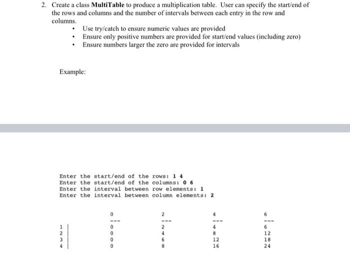 Solved 2. Create a class MultiTable to produce a | Chegg.com