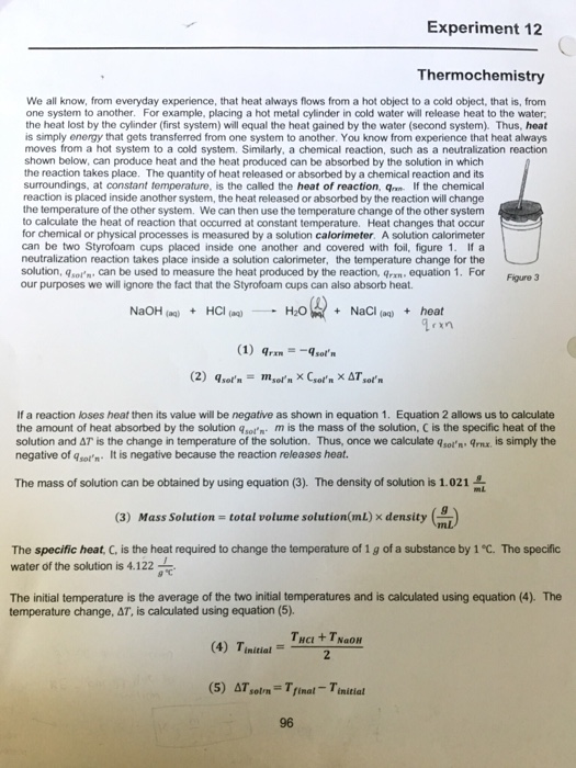 Solved Experiment 12 Thermochemistry We all know, from | Chegg.com
