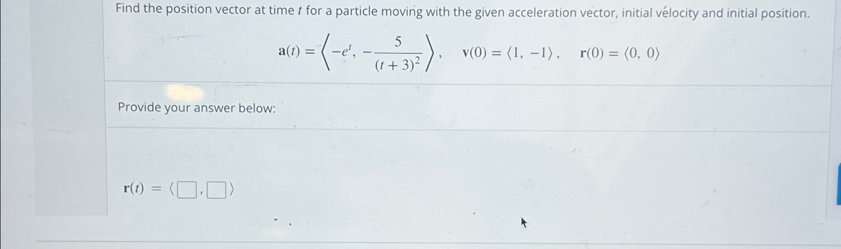 Solved Find the position vector at time t ﻿for a particle | Chegg.com