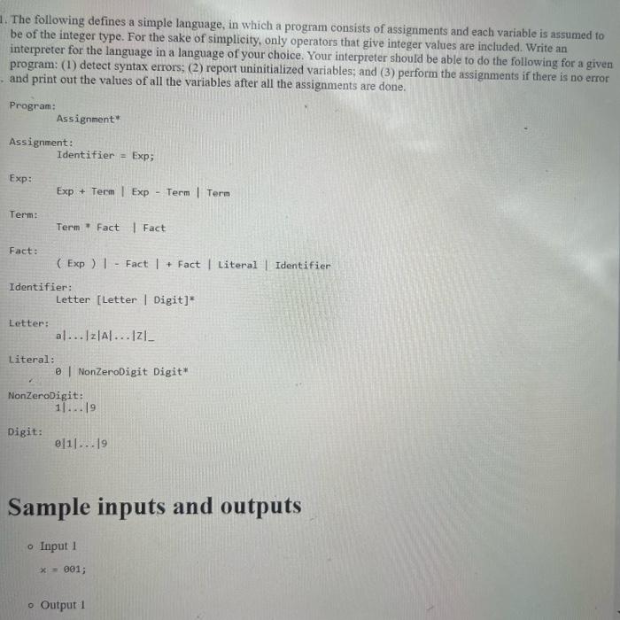 Solved 6. Write a tokenizer for the toy language. The | Chegg.com
