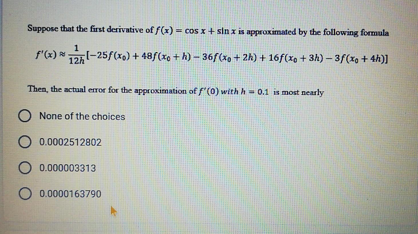 Solved Suppose that the first derivative of f(x)=cosx+sinx | Chegg.com