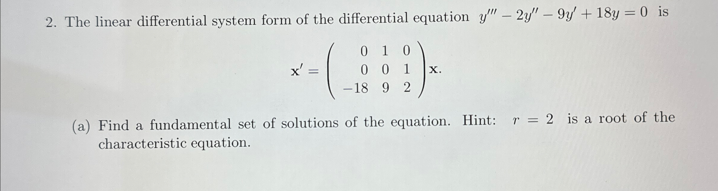 Solved The linear differential system form of the | Chegg.com
