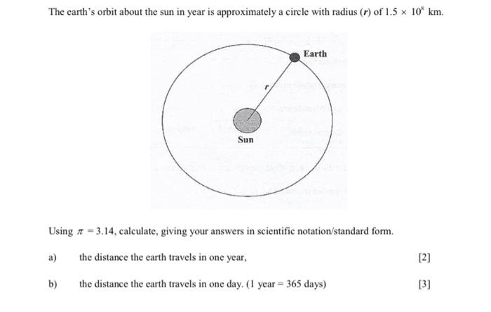 Solved The earth's orbit about the sun in year is | Chegg.com