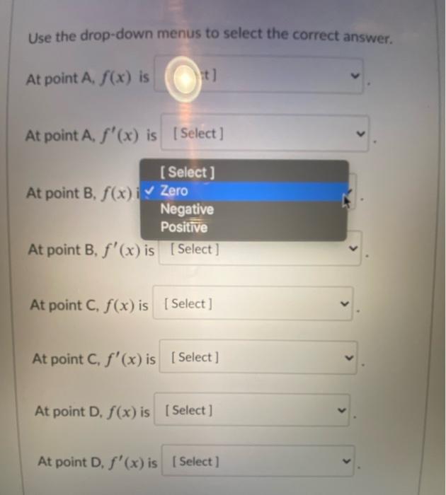 Solved A D С E B Use the drop-down menus to select the | Chegg.com