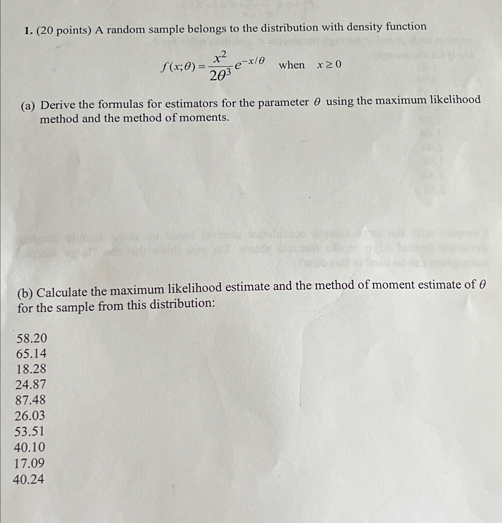 Solved (20 ﻿points) ﻿A random sample belongs to the | Chegg.com