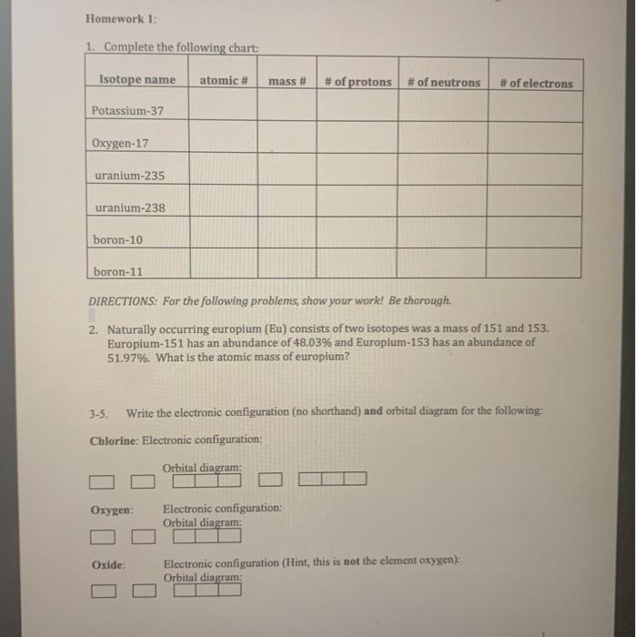 Solved Homework 1: 1. Complete the following chart: Isotope | Chegg.com
