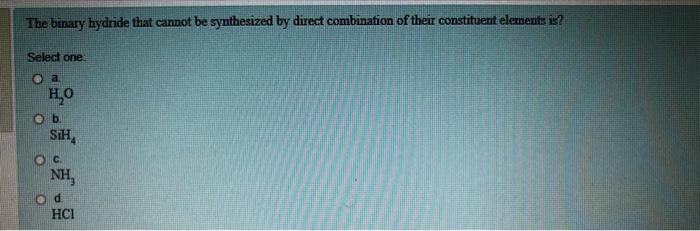 Solved The binary hydride that cannot be synthesized by | Chegg.com