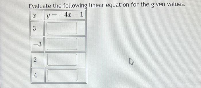 Solved Fvaluate the following linear equation for the given | Chegg.com
