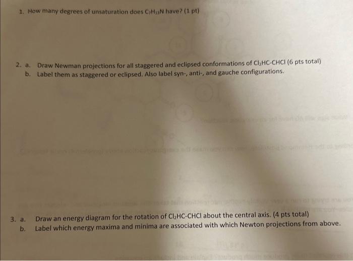 Solved 1. How many degrees of unsaturation does C7H12 N | Chegg.com