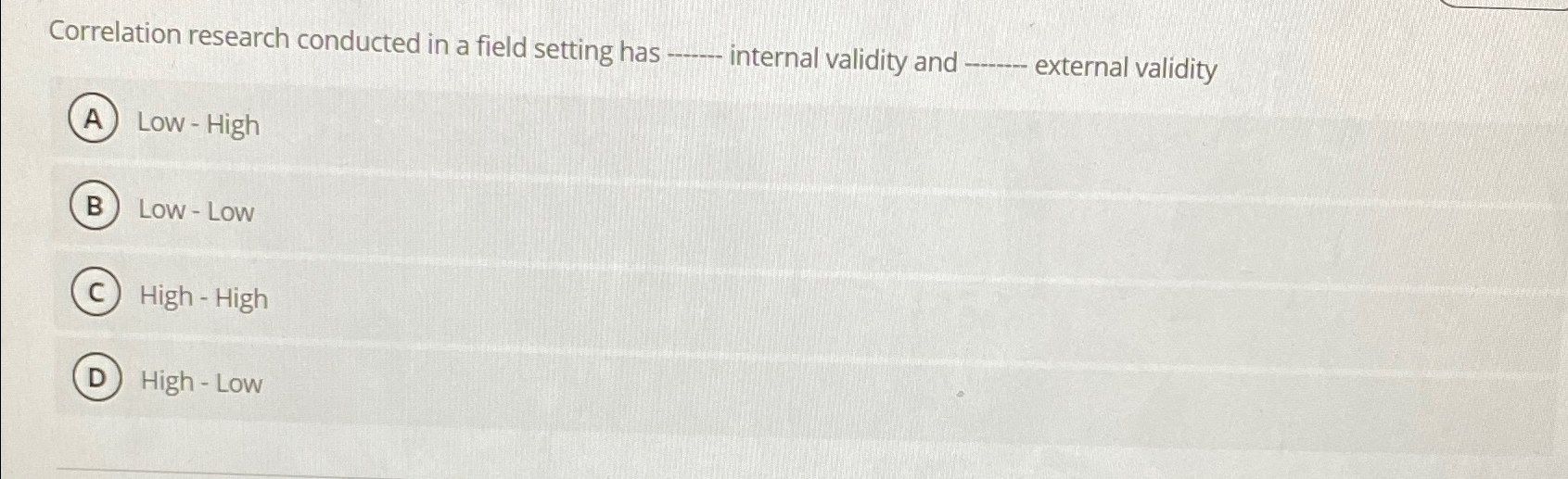 Solved Correlation research conducted in a field setting has | Chegg.com