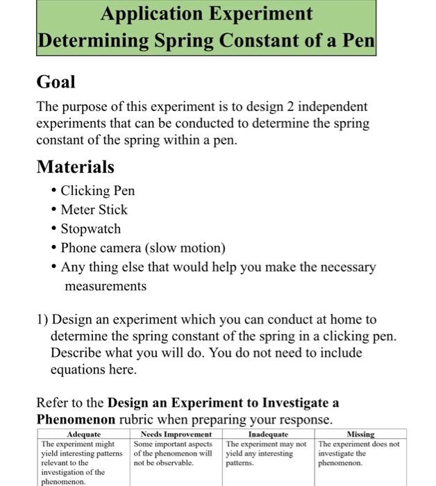 Solved Application Experiment Determining Spring Constant of | Chegg.com