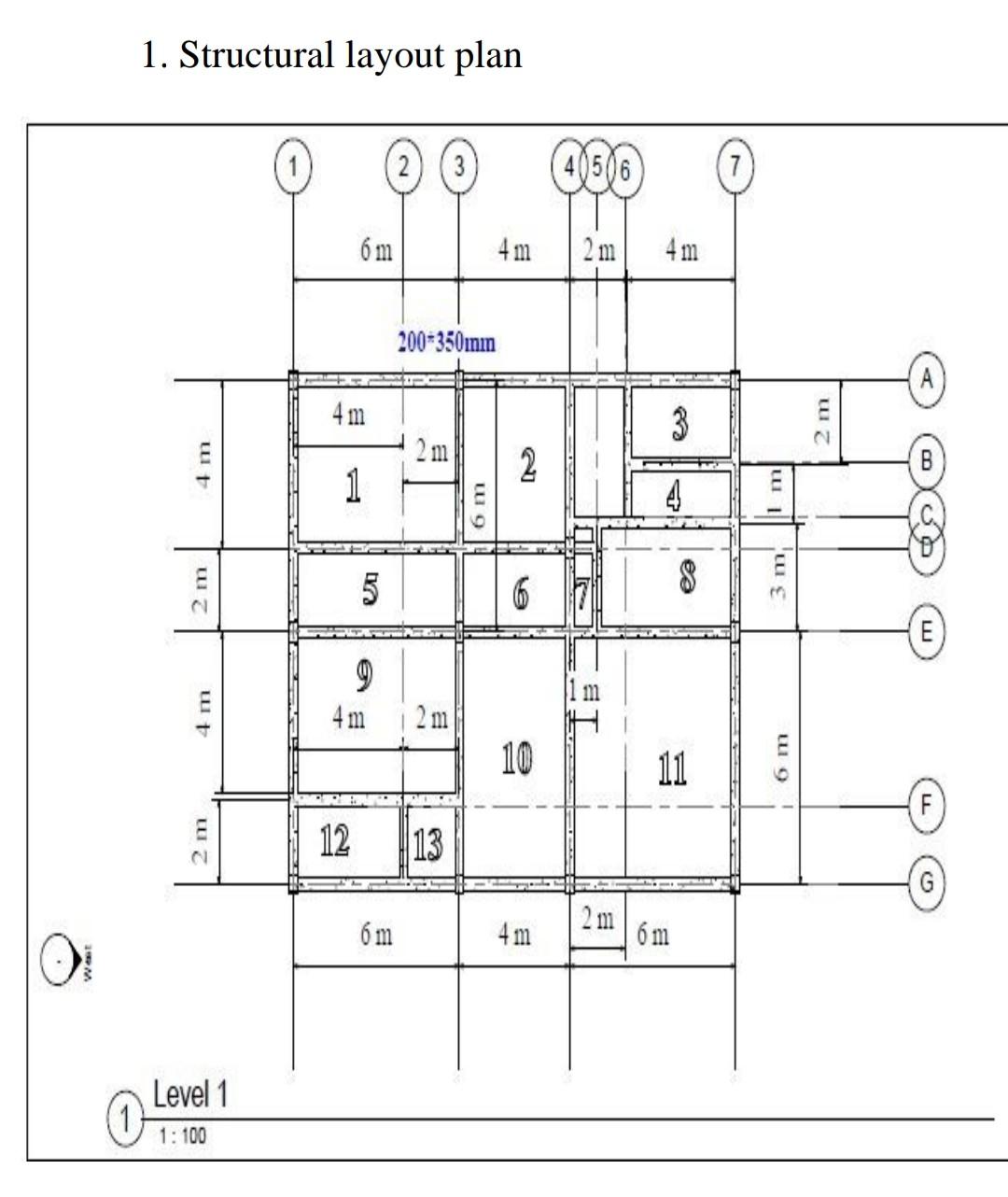 Solved 1. Structural layout plan (2) (3 40506 6 m 4 m 2 m 4 | Chegg.com