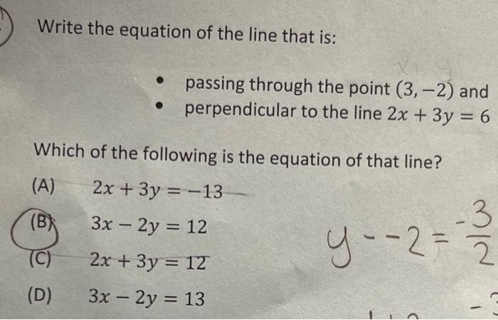 Solved Write the equation of the line that is: - passing | Chegg.com