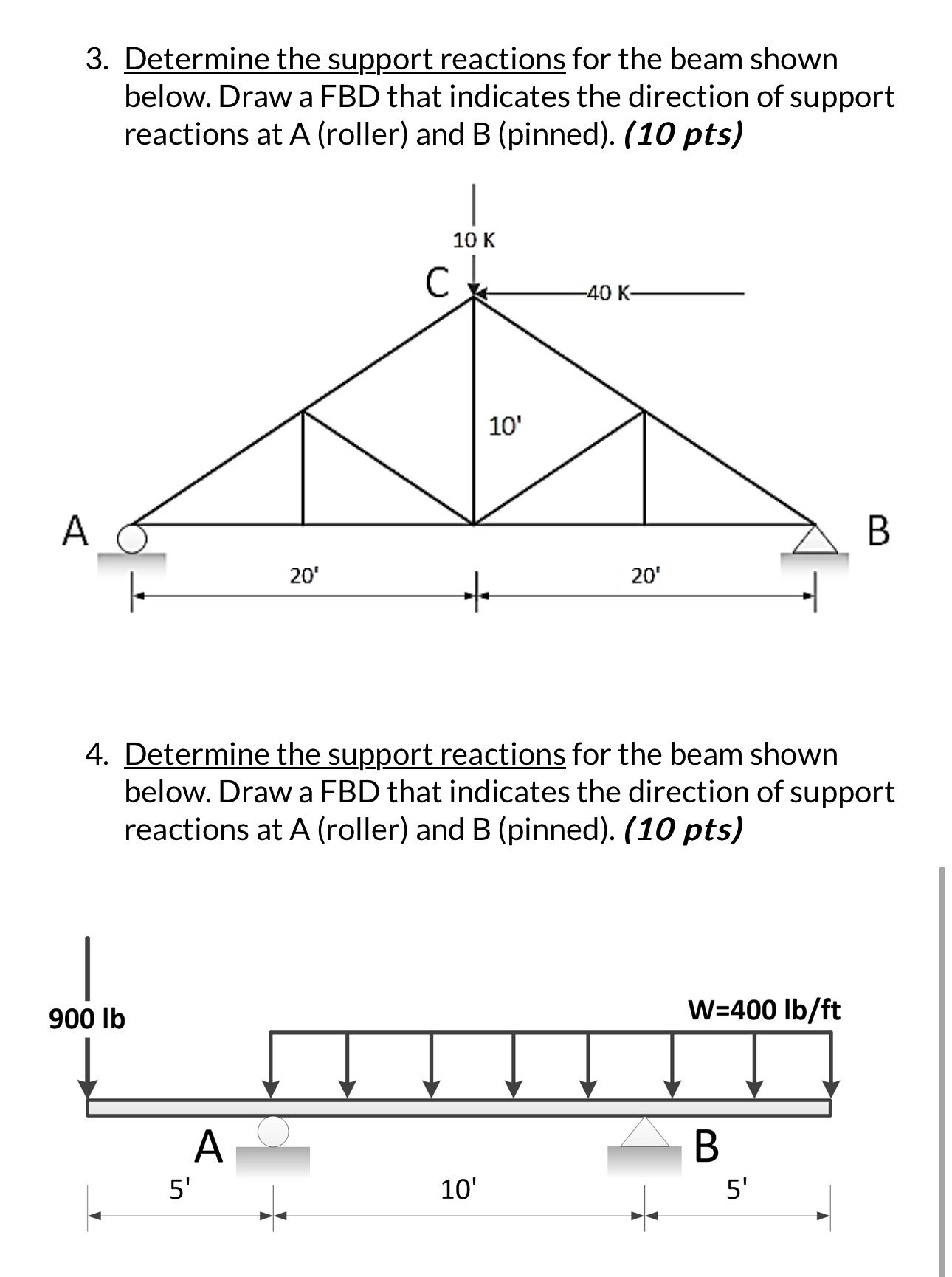 Solved Determine the support reactions for the beam shown | Chegg.com