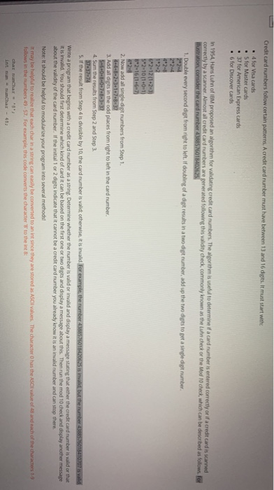 Solved Credit card numbers follow certain patterns. A credit | Chegg.com