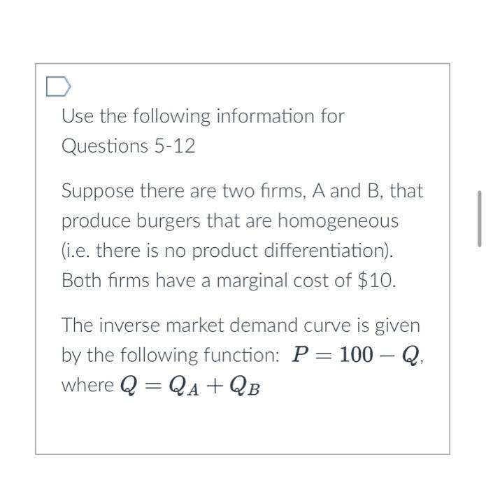 Solved Use the following information for Questions 5-12 | Chegg.com