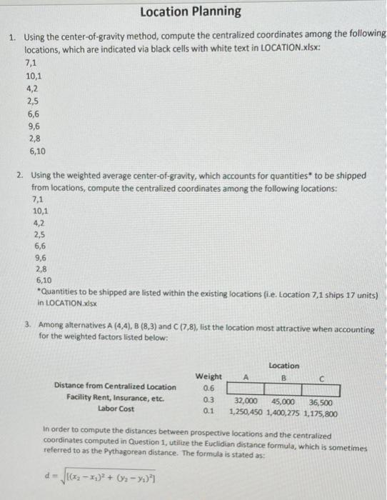 1. Using the center-of-gravity method, compute the | Chegg.com