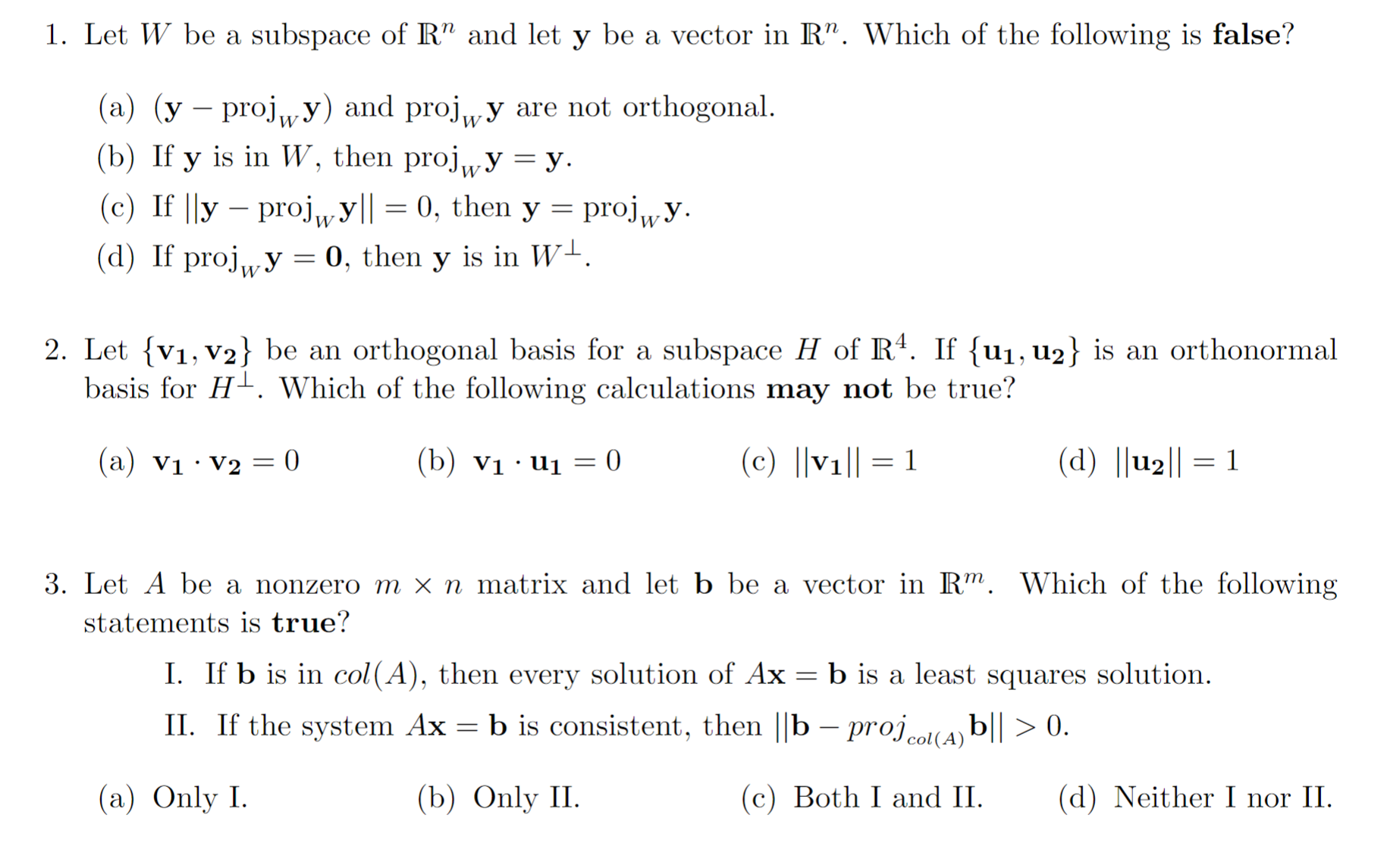 Solved Let W ﻿be a subspace of Rn ﻿and let y ﻿be a vector in | Chegg.com