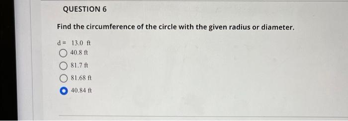 Solved Find the circumference of the circle with the given | Chegg.com