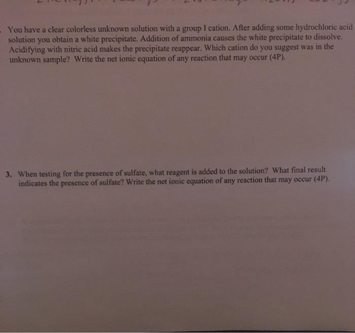 Solved - You have a clear colorless unknown solution with a | Chegg.com