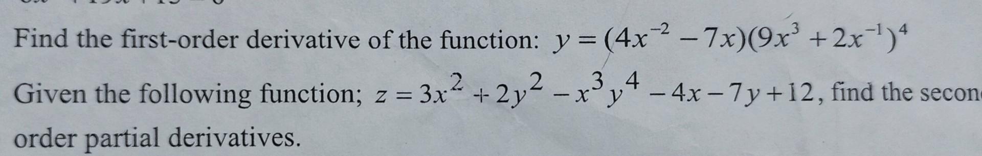 Solved Find the first-order derivative of the function: | Chegg.com