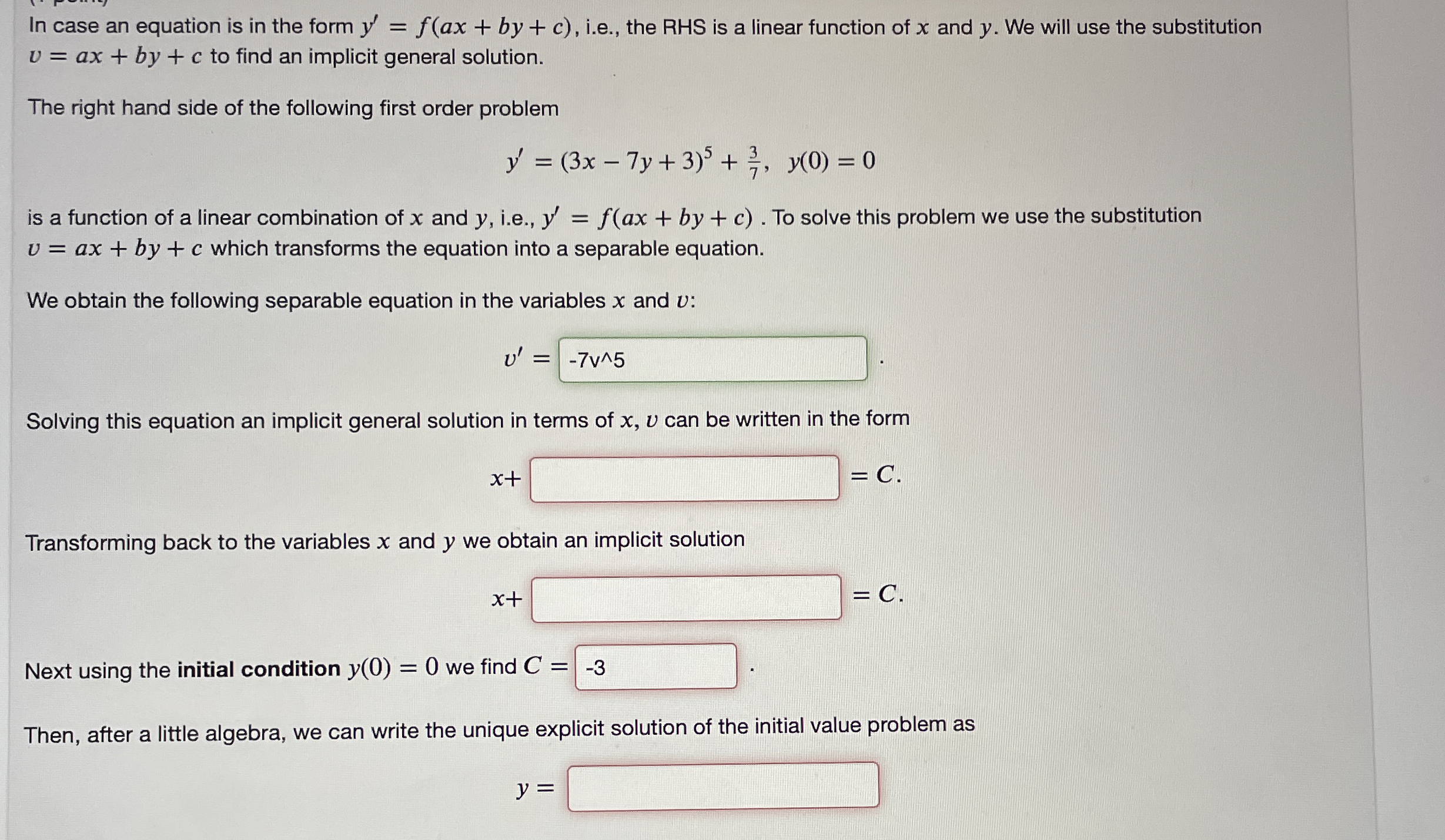 Solved In case an equation is in the form y'=f(ax+by+c), | Chegg.com