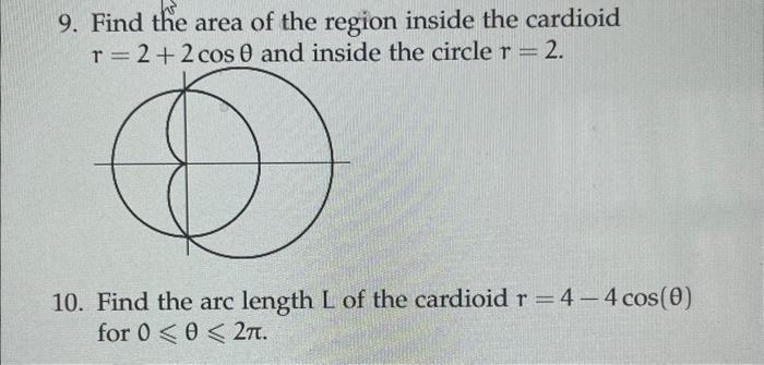 Solved 9. Find the area of the region inside the cardioid | Chegg.com