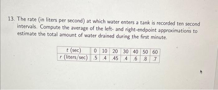 Solved 13. The rate (in liters per second) at which water | Chegg.com