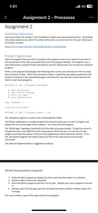 Assignment 2 Scheduling Culculations Type your | Chegg.com