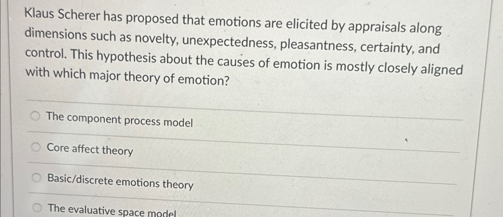 Solved Klaus Scherer has proposed that emotions are elicited | Chegg.com