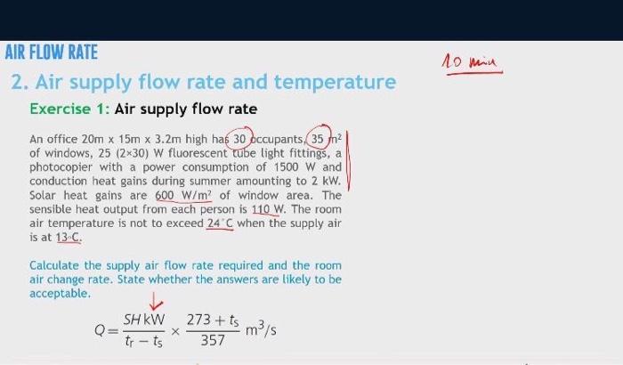 Solved 10 min AIR FLOW RATE 2. Air supply flow rate and | Chegg.com