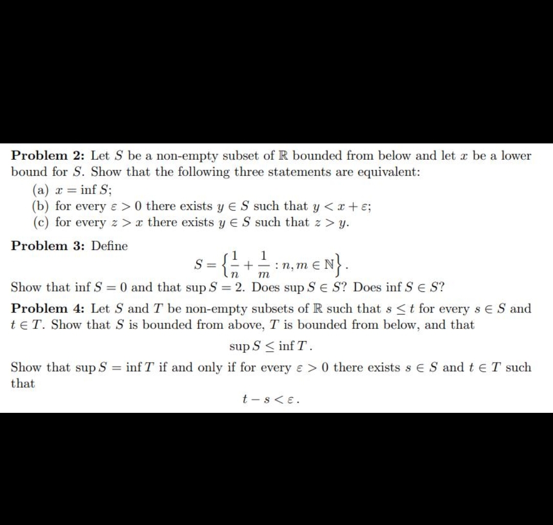 Problem 2: Let S ﻿be a non-empty subset of R ﻿bounded | Chegg.com