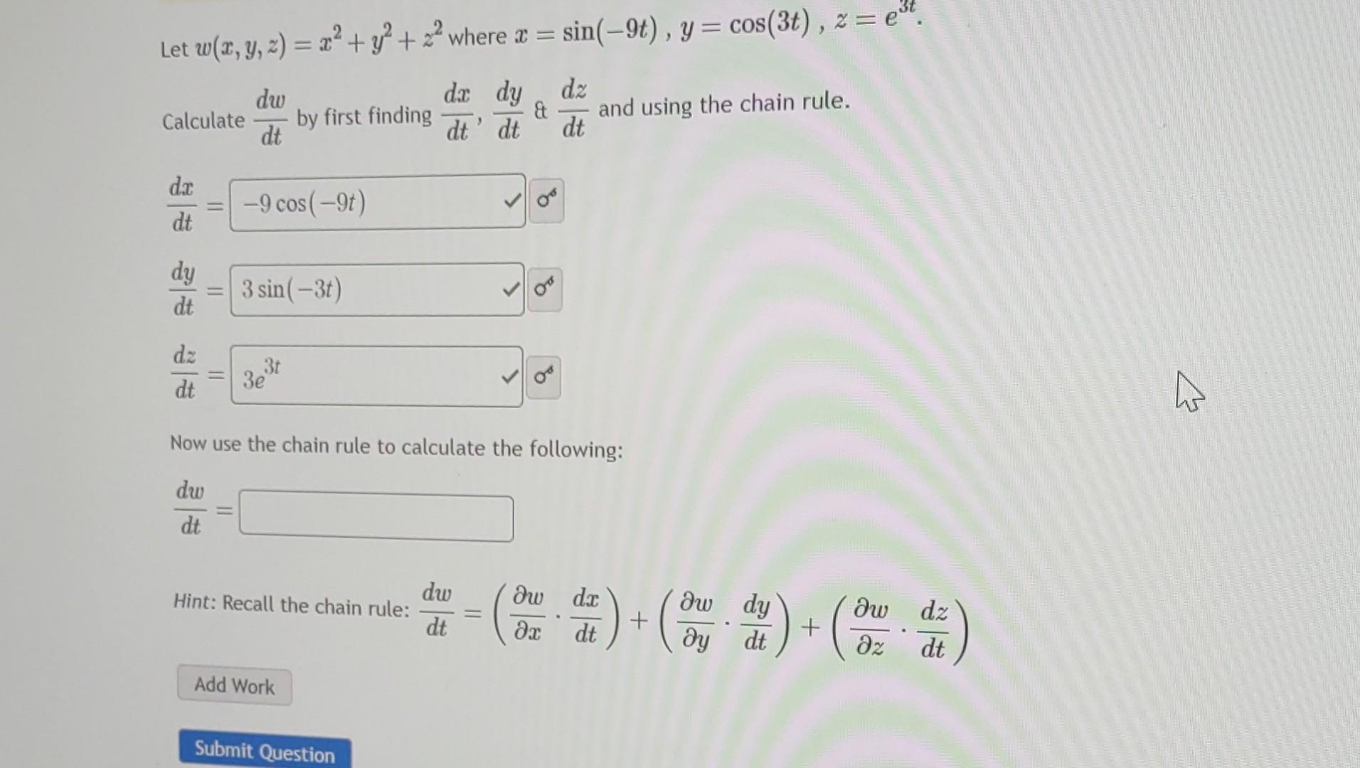Solved Let w(x,y,z)=x2+y2+z2 where | Chegg.com