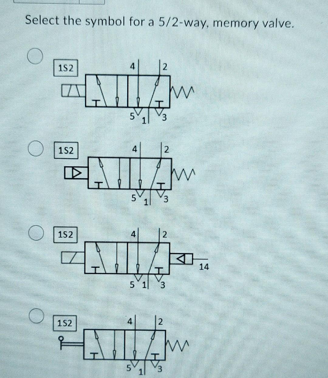 Solved Select the symbol for a 5/2-way, memory valve. | Chegg.com