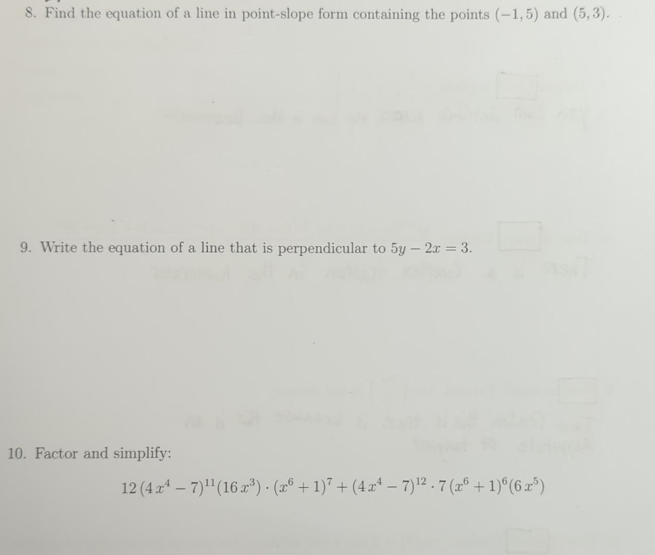 Solved Find the equation of a line in point-slope form | Chegg.com