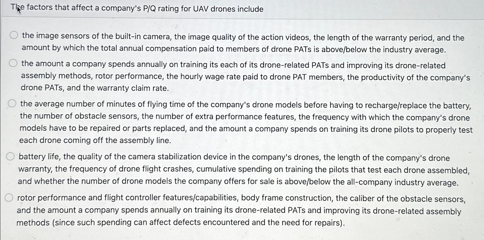 Solved The factors that affect a company's PQ ﻿rating for | Chegg.com
