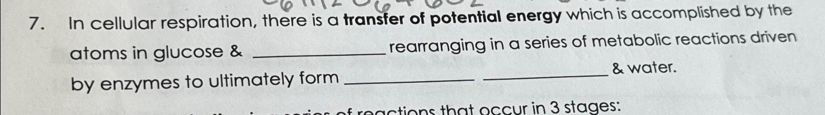 Solved In cellular respiration, there is a transfer of | Chegg.com