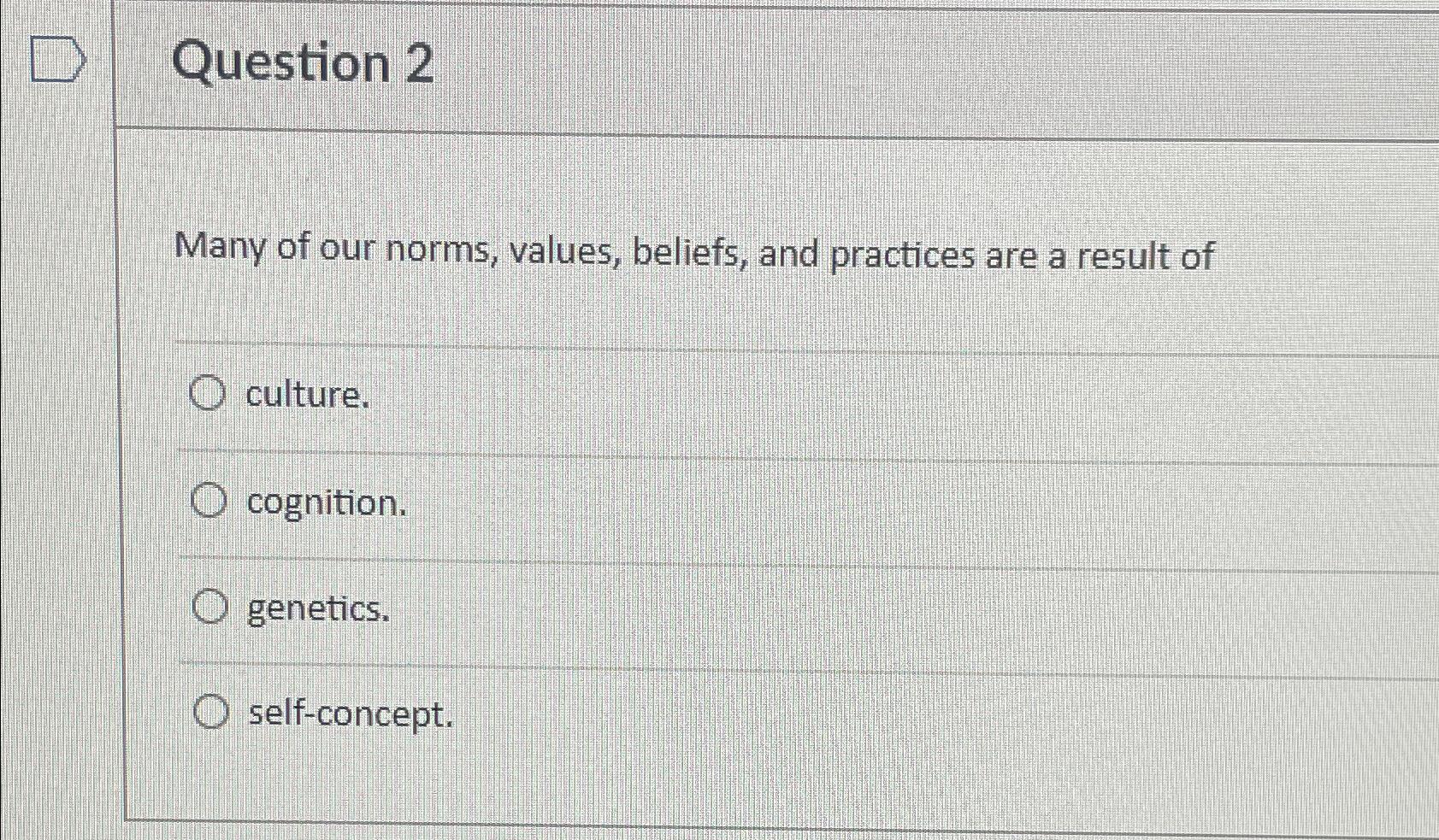 Solved Question 2Many of our norms, values, beliefs, and | Chegg.com