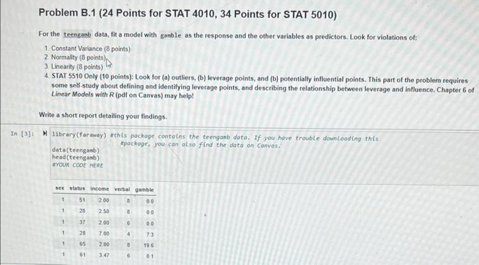 Solved Problem B.1 (24 Points for STAT 4010, 34 Points for | Chegg.com