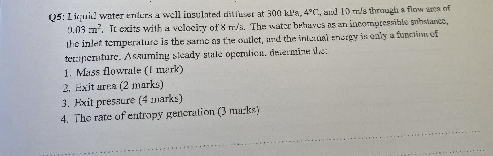 Solved Q5: Liquid water enters a well insulated diffuser at | Chegg.com