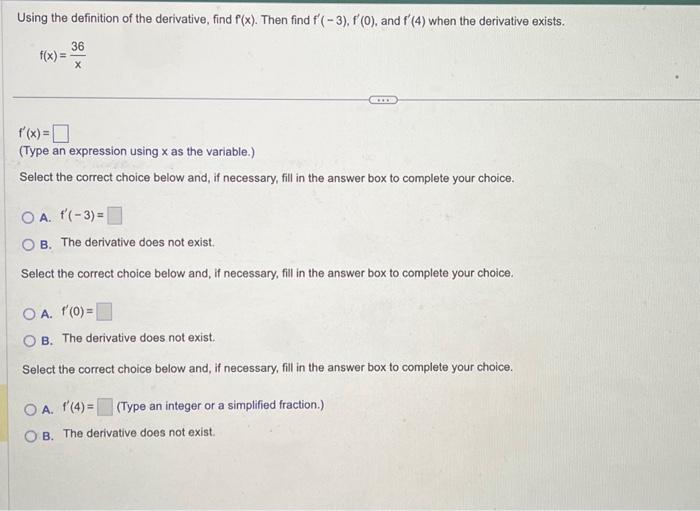 Solved Using the definition of the derivative, find f(x). | Chegg.com