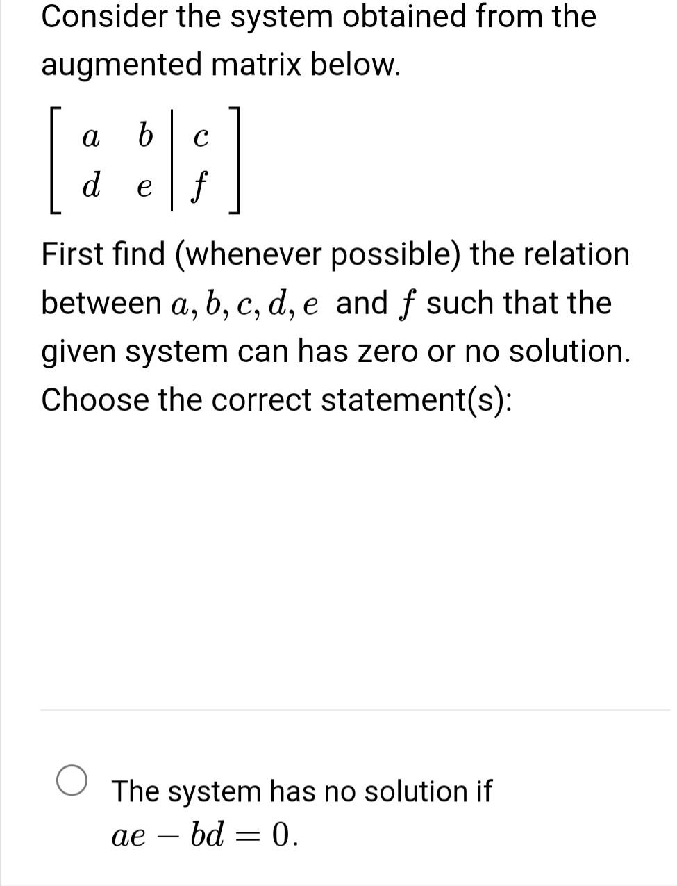 Consider the system obtained from the augmented | Chegg.com