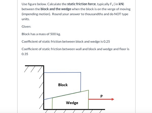 Solved Use figure below. Calculate the static friction | Chegg.com