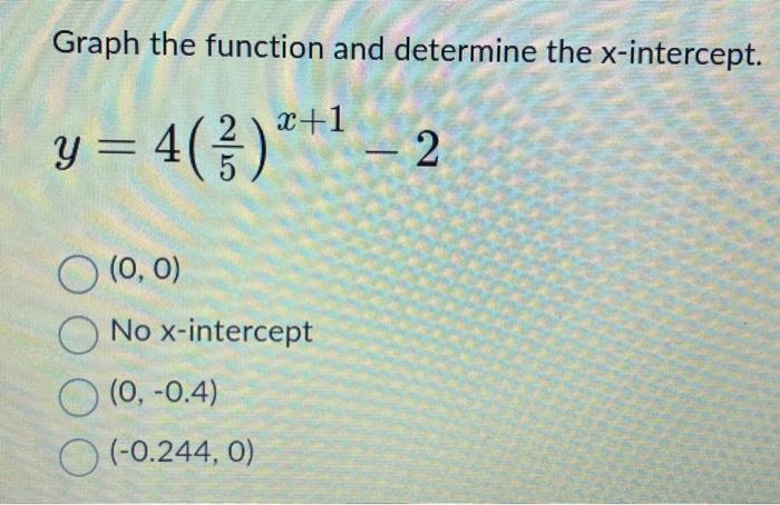 Solved Graph the function and determine the x-intercept. | Chegg.com